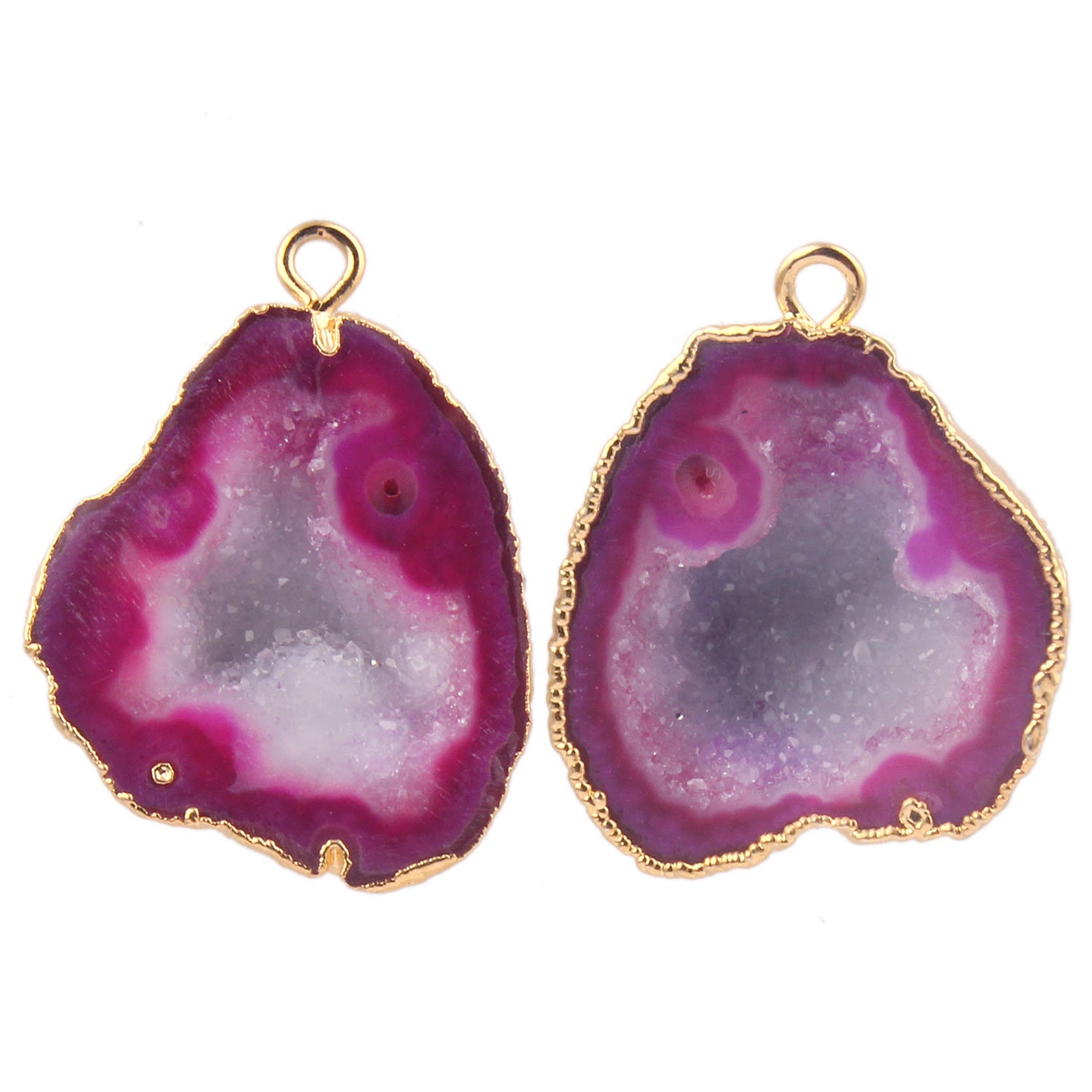 Natural Pink Geode Druzy Gold Plated Earrings Pairs Connectors, DIY ...
