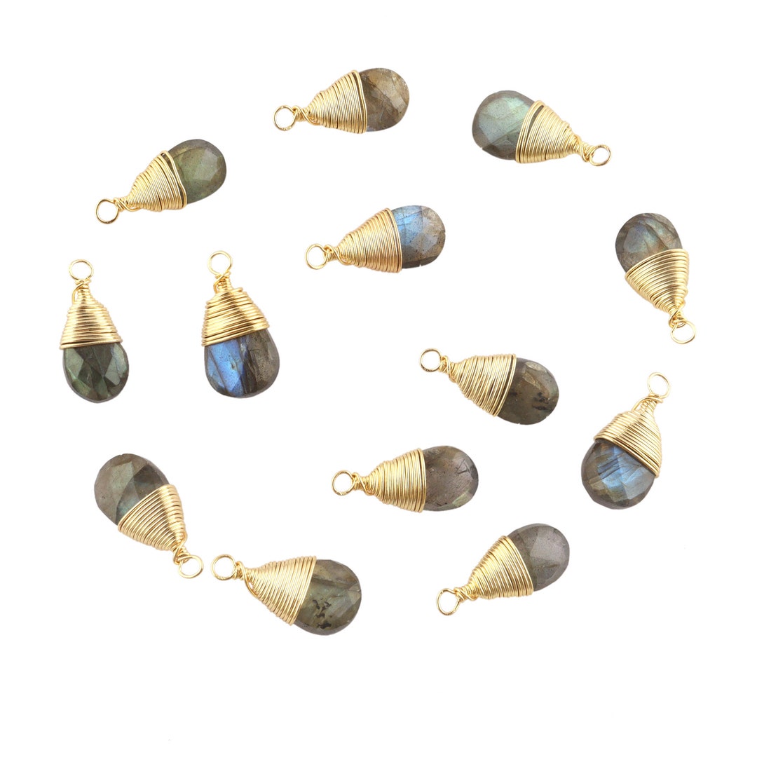 Pear Shape Checker Cut Labradorite Charms Wire Wrapped Connectors, Tiny ...