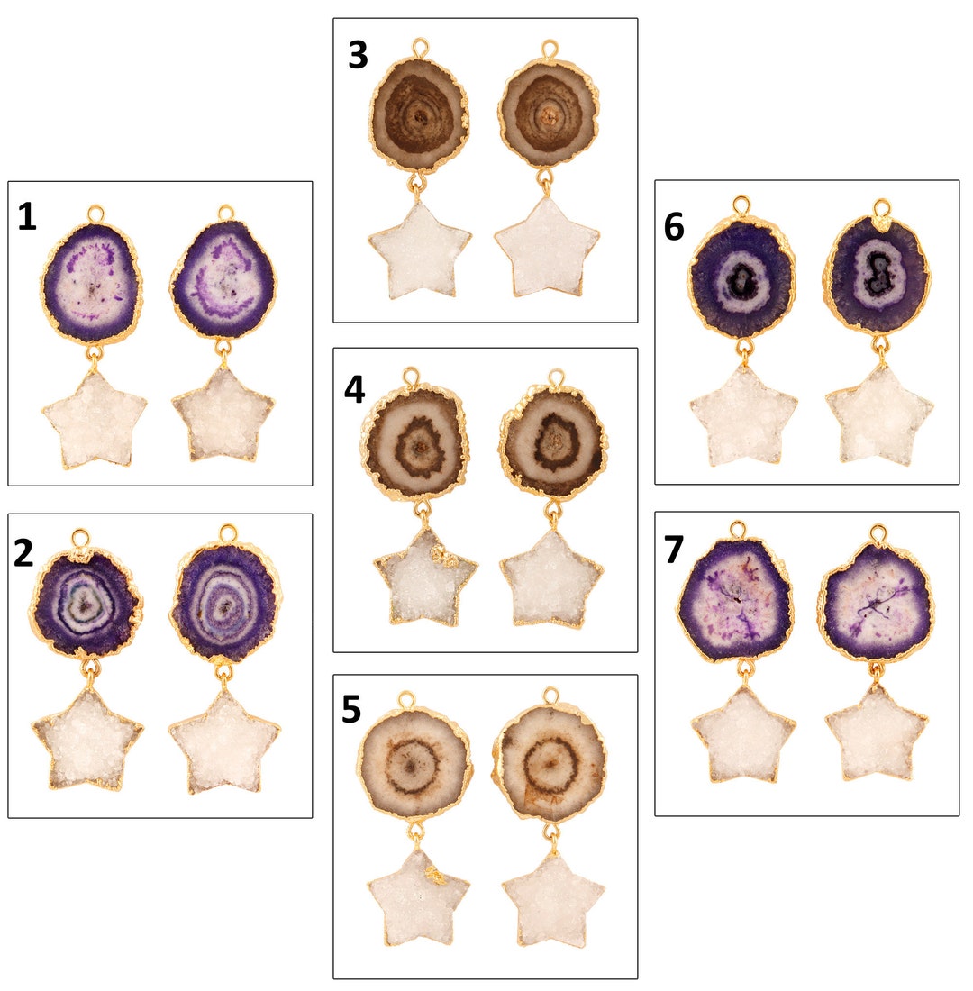 Natural Solar Quartz With Star Shape Sugar Druzy Gold Plated - Etsy