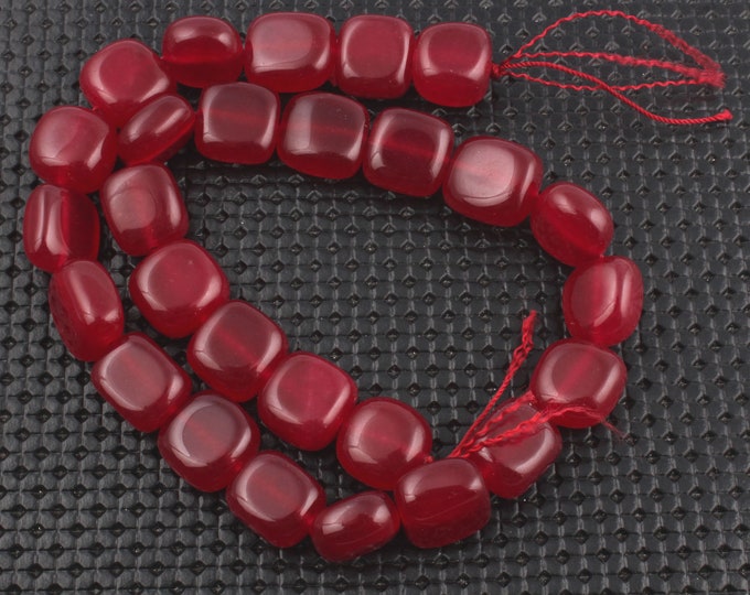 13x15mm Red Jade Square Beads Strand, Red Jade Beads, Central Drill ...