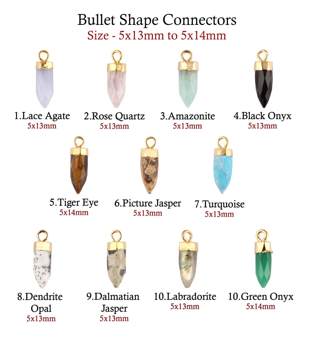 Buy Natural Gemstone Faceted Bullet Shape Gold Plated Pendant Connectors, Bullet Pencil Charms ...
