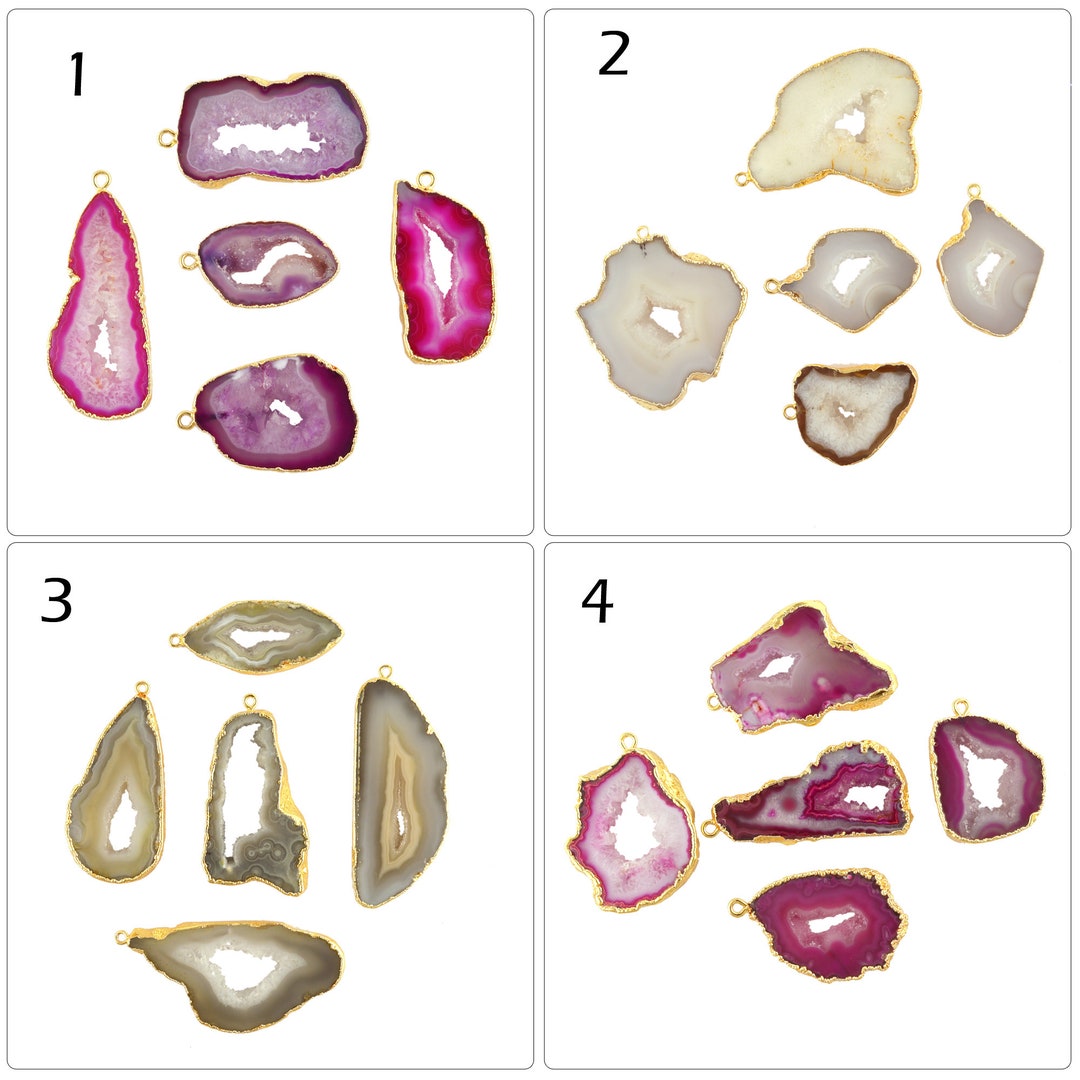 28-57mm Assorted Natural Geode Slice Gold Plated Single Bail Pendant Making Connector Lot, DIY ...