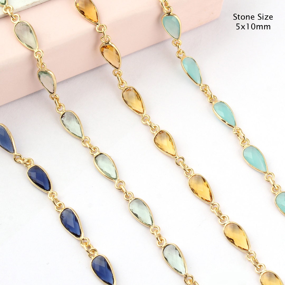 5x10mm Pear Shape Hydro Quartz Gold Plated Rosary Chains - Etsy