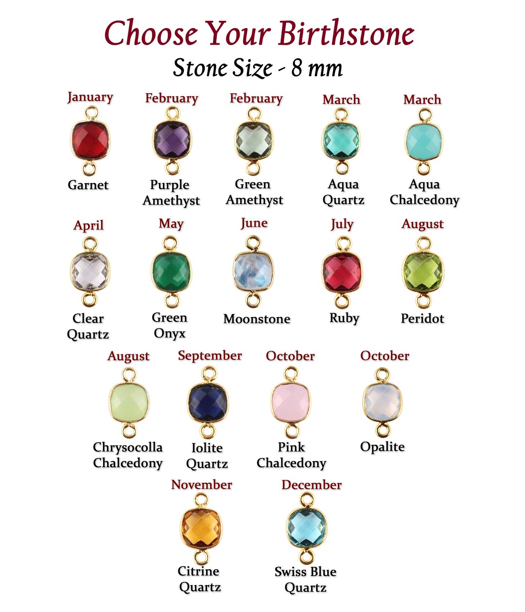 Hydro Quartz Birthstone Charm: Checker Cut Cushion Gemstone Bezel Set ...