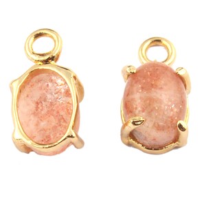 Natural Sunstone Gold Plated Connector: Brass Prong Set Pendant Charm ...