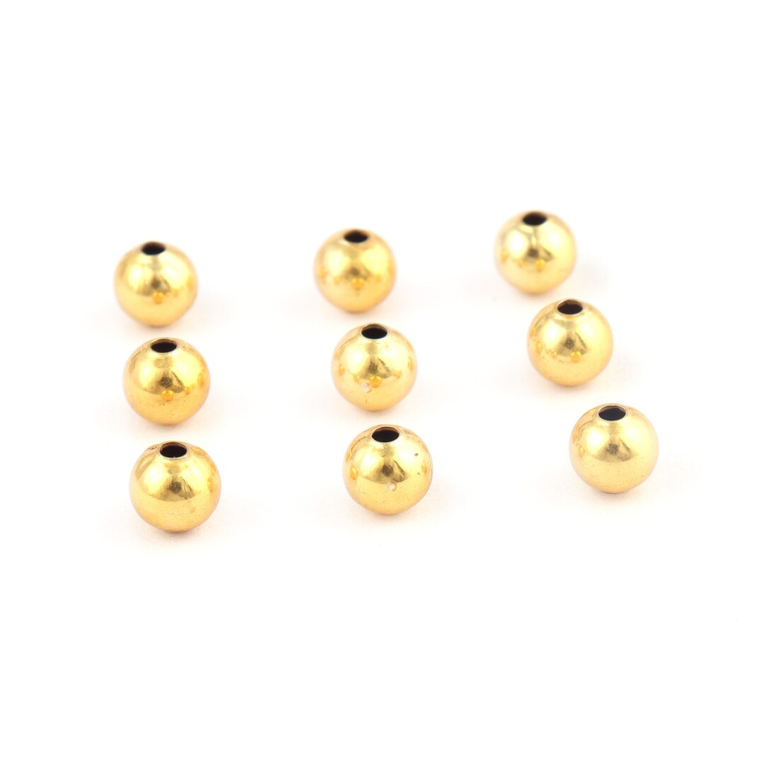 5mm Round Gold Plated Smooth Finish Beads, Round Ball Beads, Solid ...