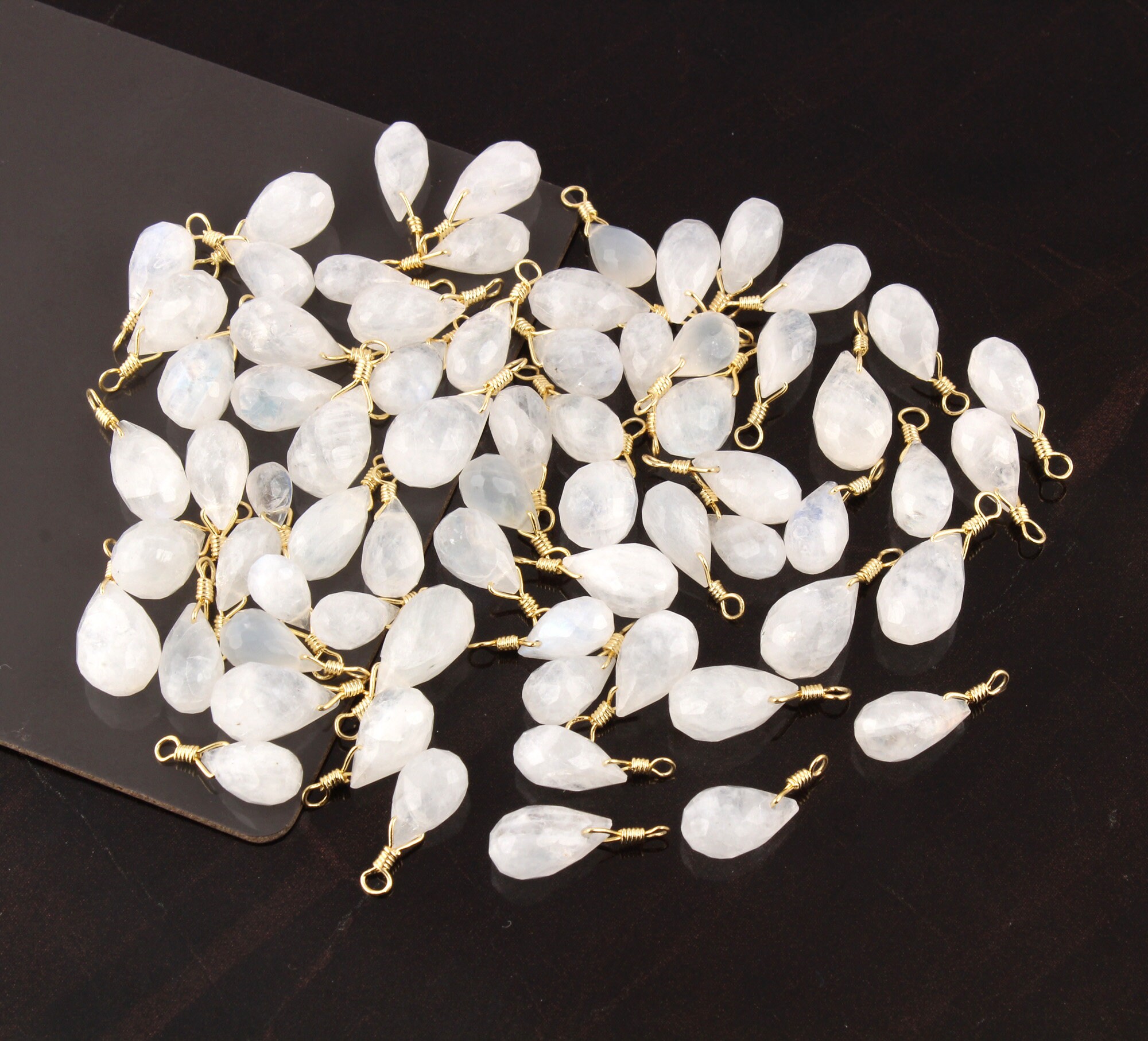 Natural Fire Moonstone Drops Connector Charms Gold Plated - Etsy