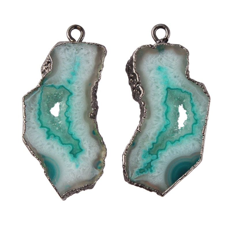 Rust Orange Green Natural Geode Slice Black Rhodium Plated DIY | Etsy