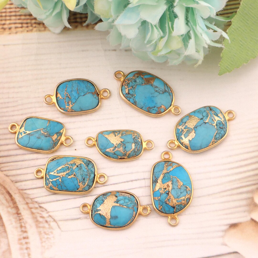 Purple, Green Copper Turquoise Connectors, Gold Plated Freeform ...