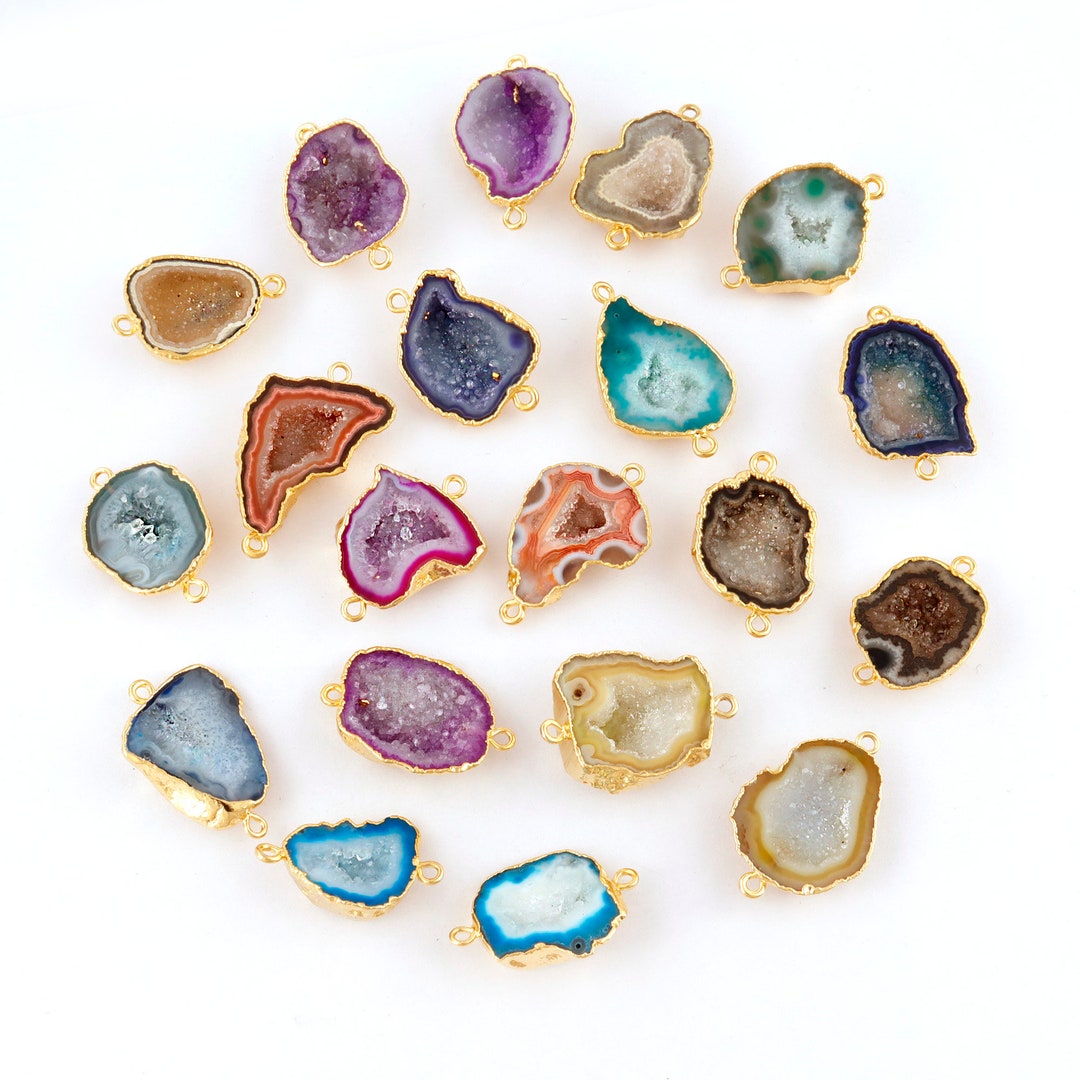 Natural Geode Druzy Gemstone Connectors: Gold Electroplated DIY Jewelry ...