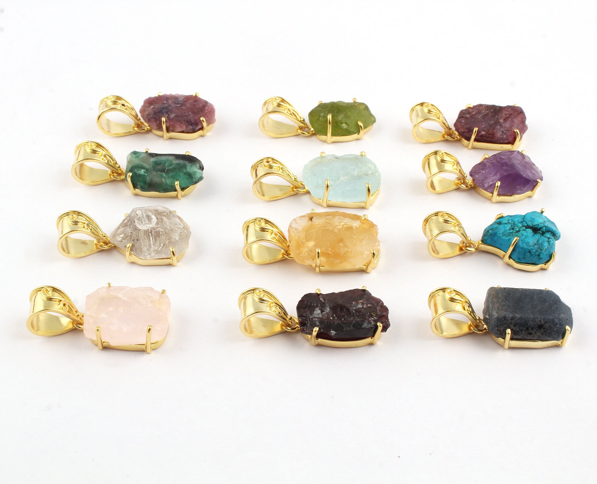 Natural Raw Rough Amethyst Turquoise Gold Plated Prong Setting | Etsy