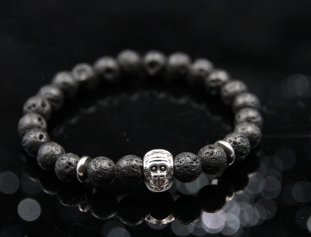 Monkey Bracelet Black Lava Bead Bracelet Men Animal Jewelry 8 Mm Beads ...