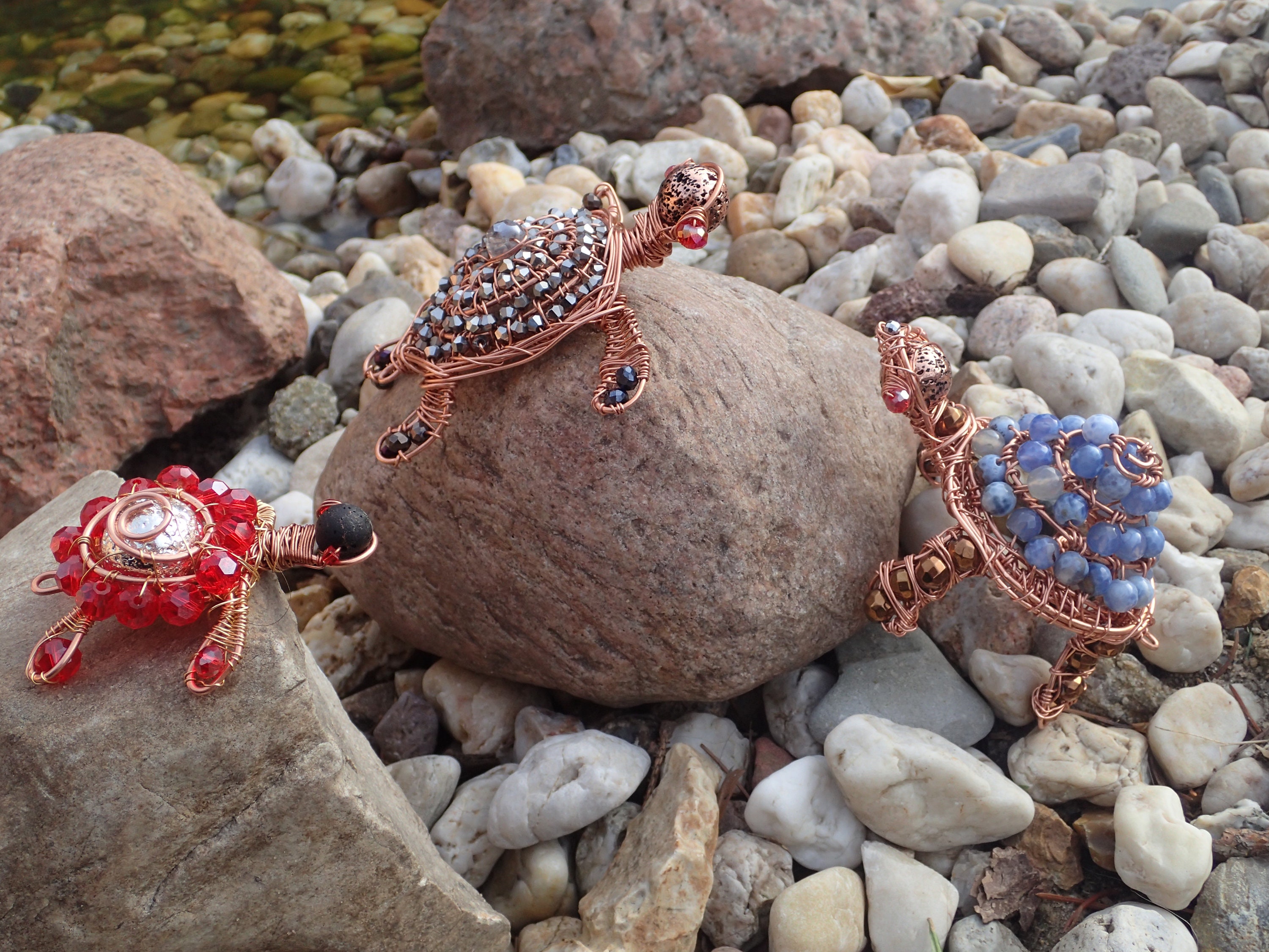 Turtle Copper Wire Sculpture Gemstone Green Beads Artwork, Underwater ...