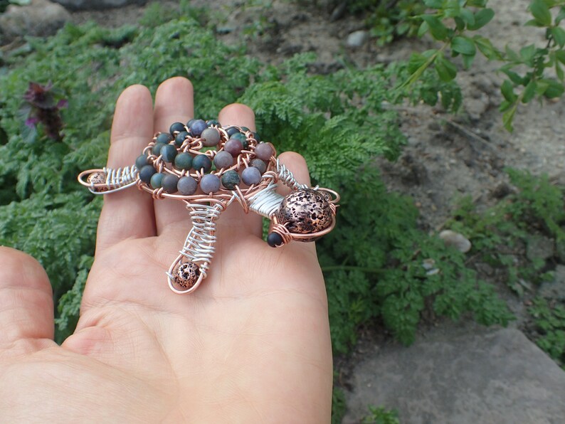Turtle Copper Wire Sculpture Gemstone Green Beads Artwork, Underwater ...