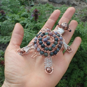 Green Agate Turtle Copper Wire Sculpture Gemstone Beads - Etsy