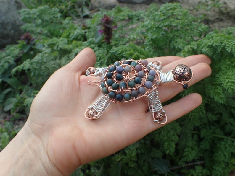 Green Agate Turtle Copper Wire Sculpture Gemstone Beads - Etsy