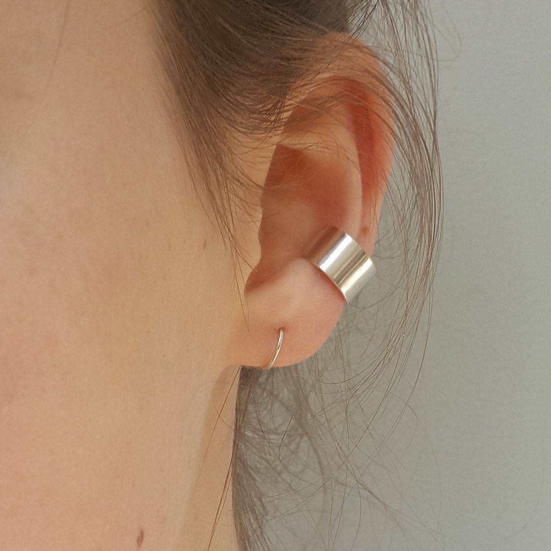 Wide Silver Ear Cuff Smooth or Textured - Adjustable No Piercing Ear ...