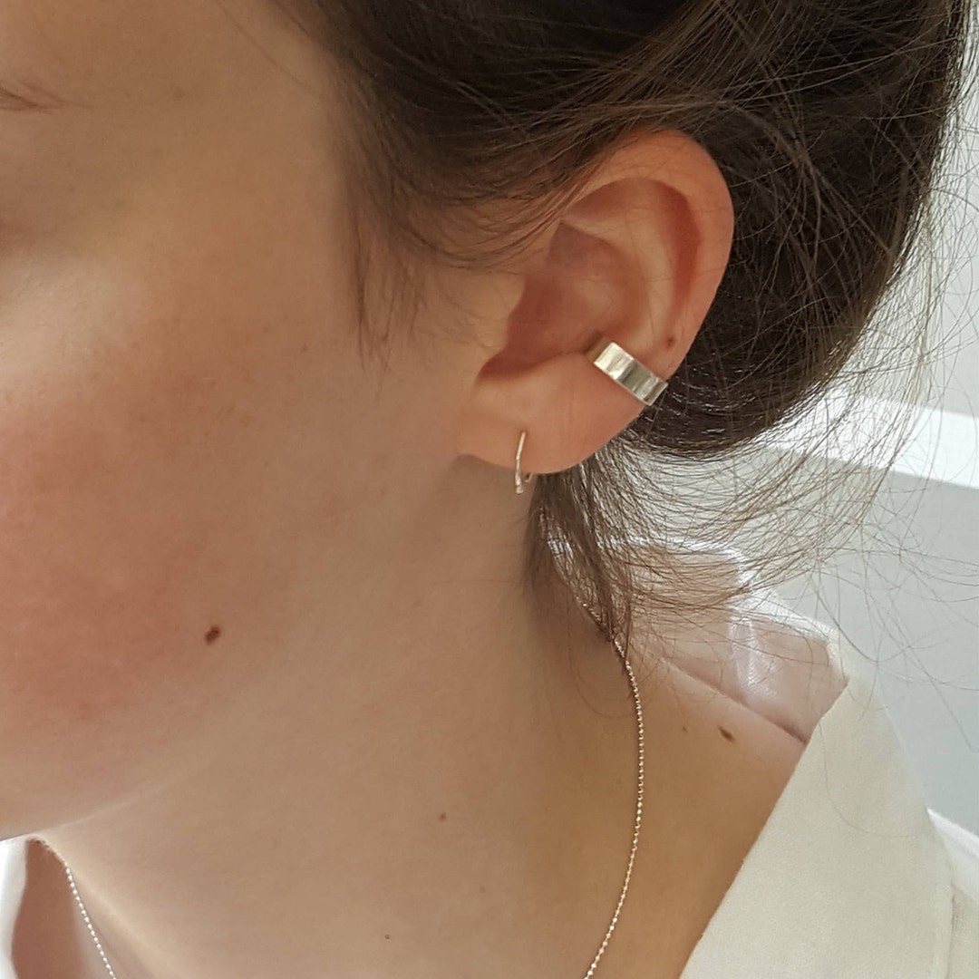 Silver Ear Cuff Smooth or Textured - Sterling Silver Adjustable No ...