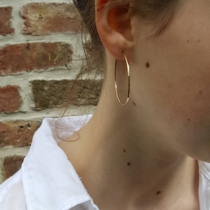 Large Gold Hoop Earrings - Thin Hammered Gold Hoops - Minimalist 2 Inch ...
