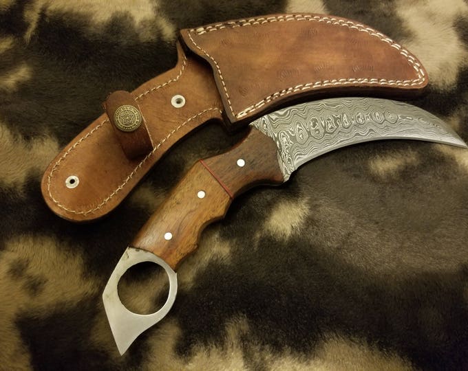 Mythical Damascus Steel Karambit Knife With Rose & Walnut - Etsy