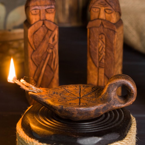 Viking Oil Lamp Vegvisir Wayfinder Pottery Lamp Ceramic | Etsy