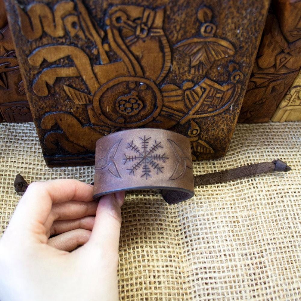 Helm of Awe Leather Bracelet, Viking, Norman, Larp, SCA, Nordic, Norse ...