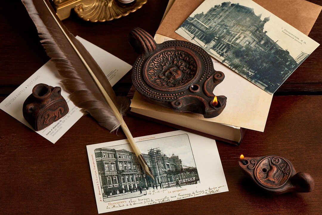 Roman Style Oil Lamp, Ancient Greek Lamp With Medusa, Greek Mythology ...