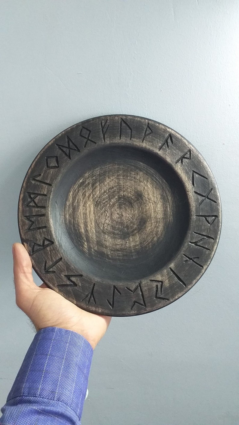 Plate Futhark Wooden Plate With a Script Runes Wooden | Etsy