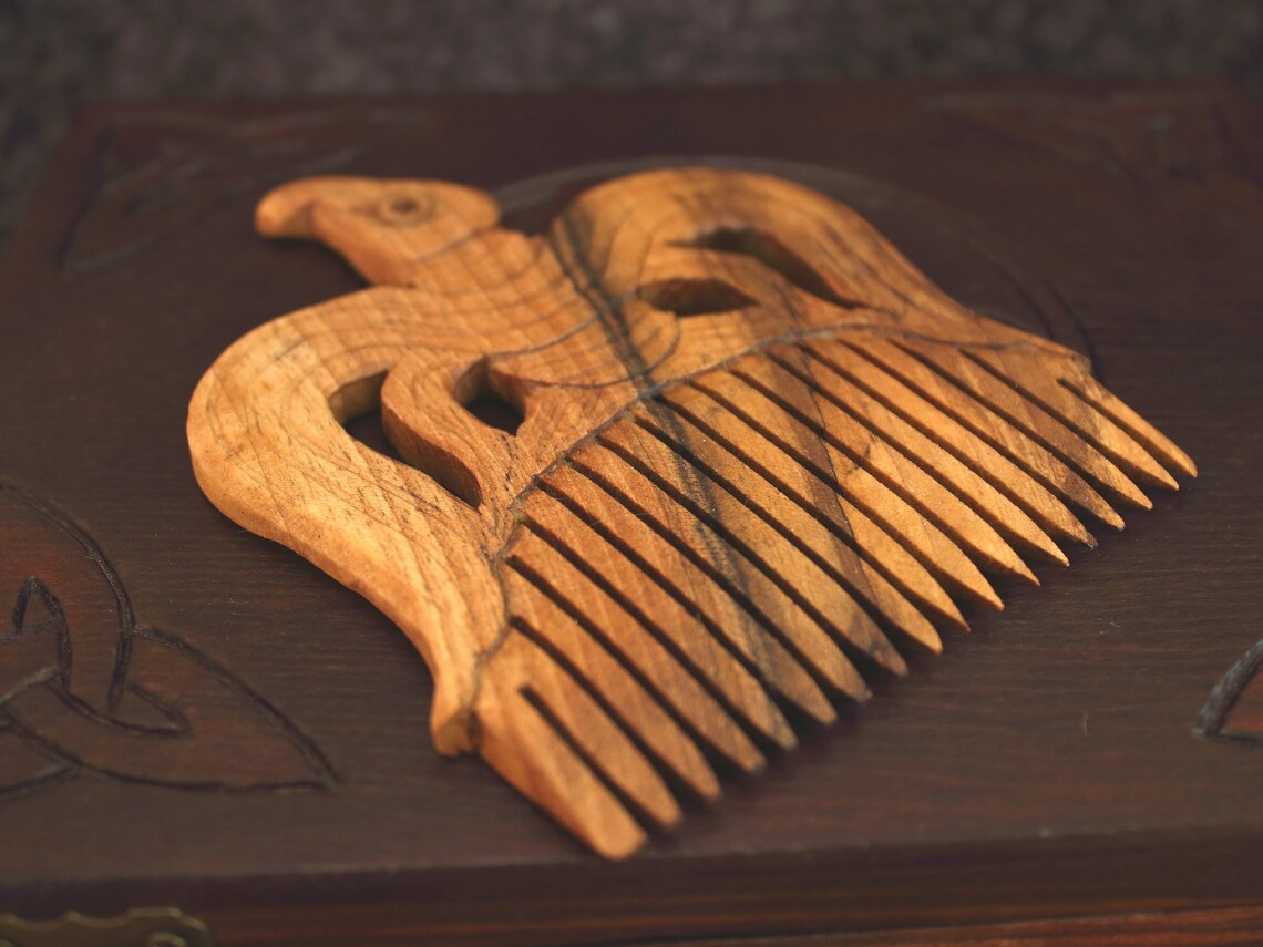 Wooden Comb Huginn Muninn Odin Raven Medieval Comb Carved | Etsy