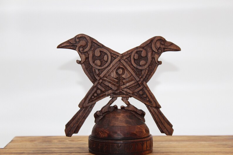 Wooden Figurine of Huginn and Muninn Wooden Viking Ravens - Etsy