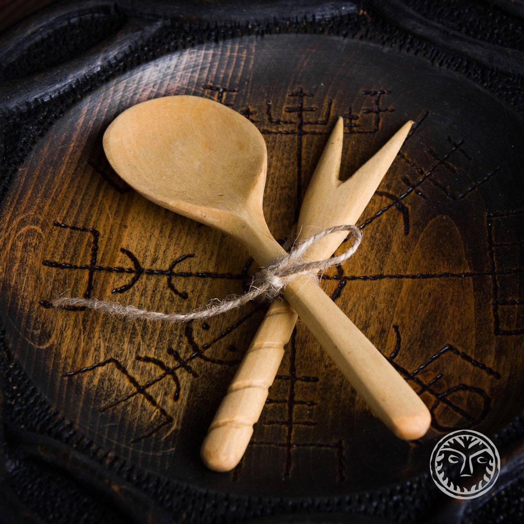 Wooden Dinner Set, Viking Kitchen, Medieval Cutlery, Rustic Cutlery ...