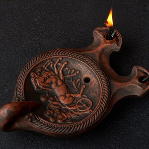 Roman Style Oil Lamp, Ancient Greek Lamp With Quadriga, Greek Mythology ...