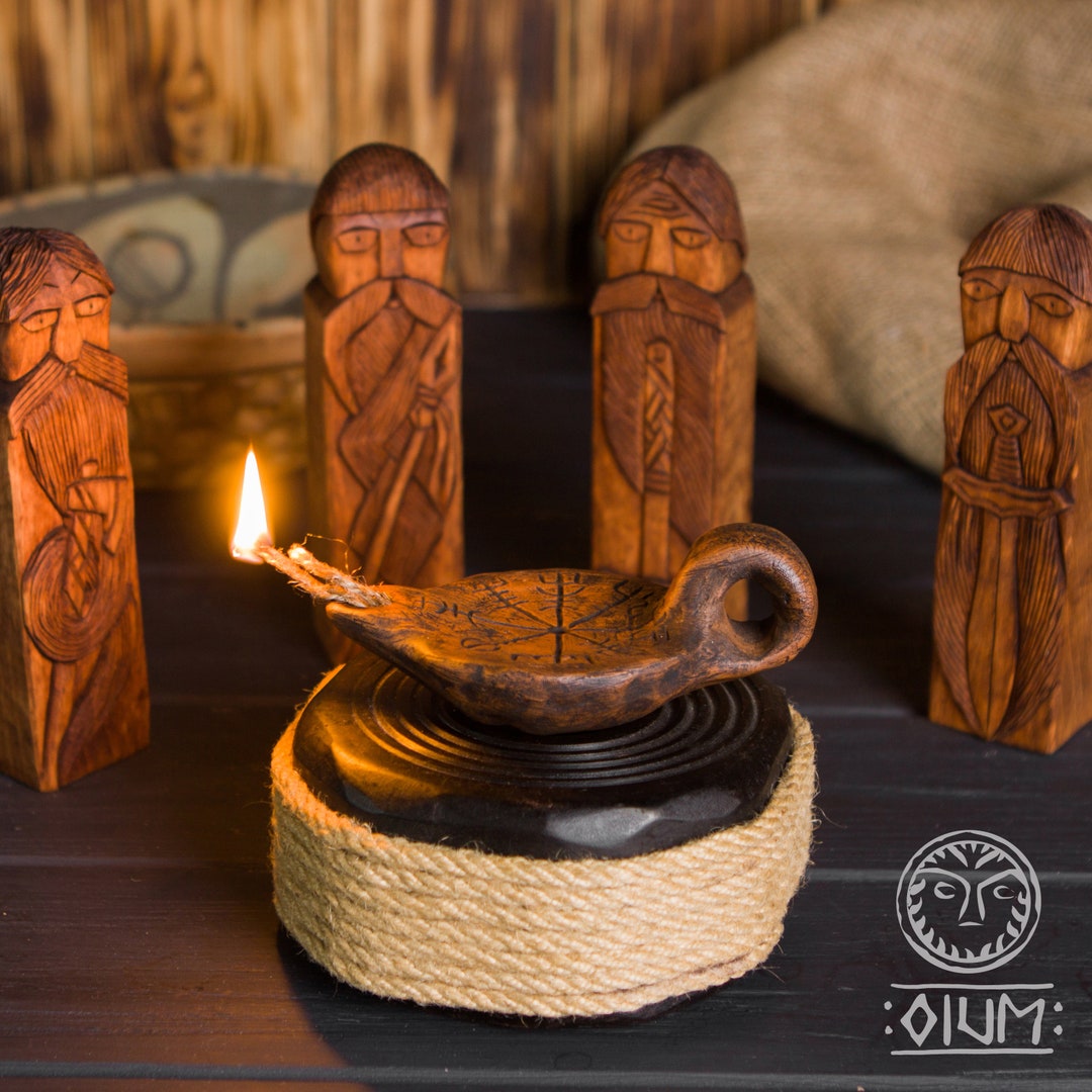 Viking Oil Lamp, Vegvisir, Wayfinder, Pottery Lamp, Ceramic, Viking ...