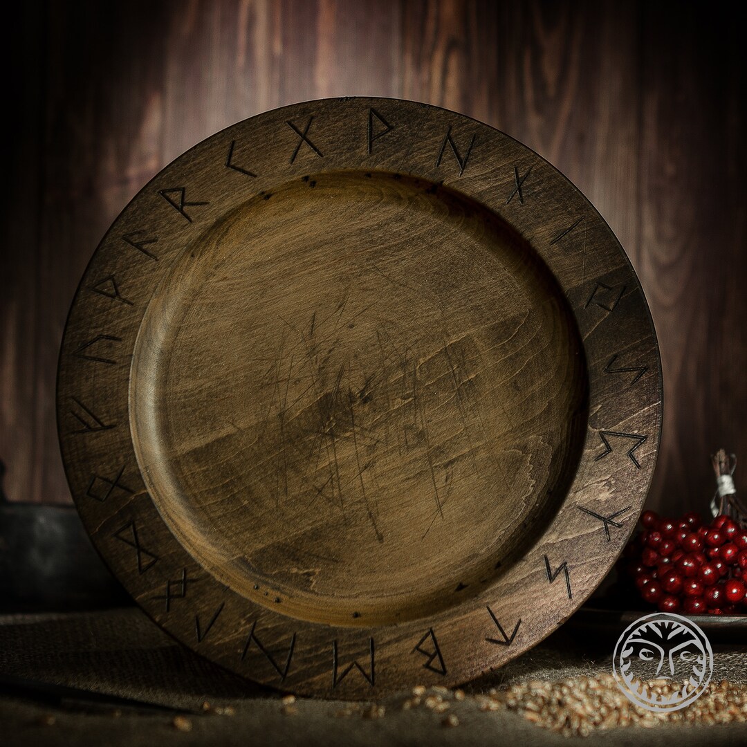 Plate Futhark Wooden Plate With a Script Runes Wooden - Etsy
