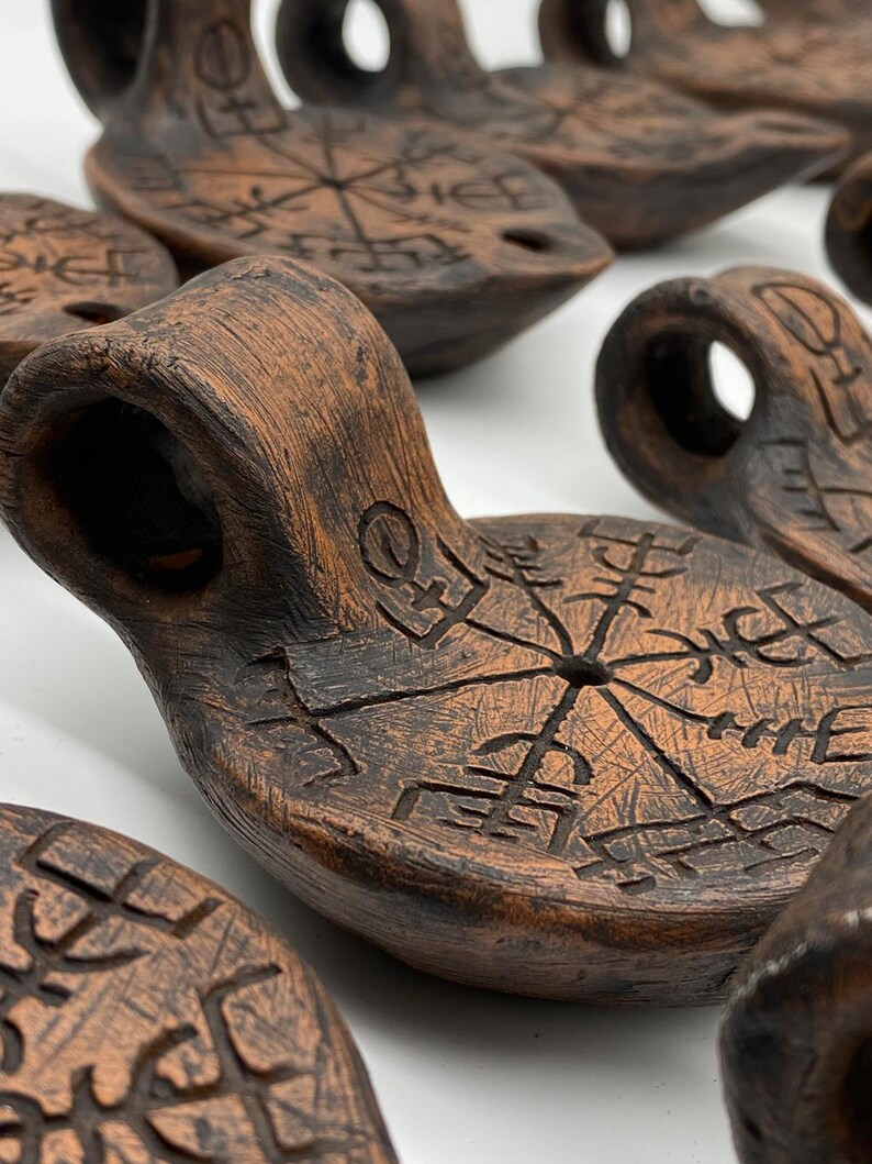 Viking Oil Lamp Vegvisir Wayfinder Pottery Lamp Ceramic - Etsy