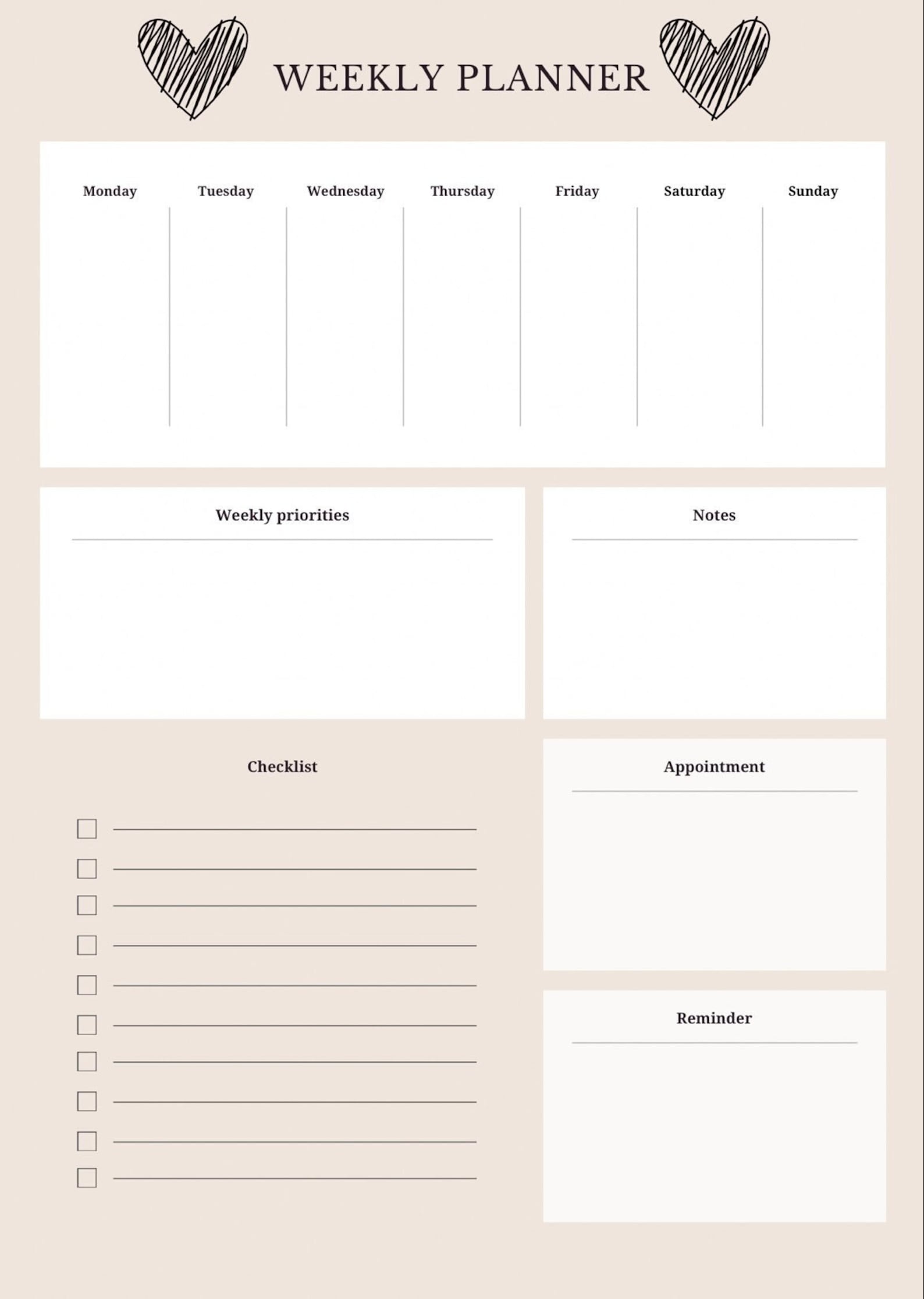 Weekly Digital Planner, Productivity Planner, Weekly Checklist Planner ...