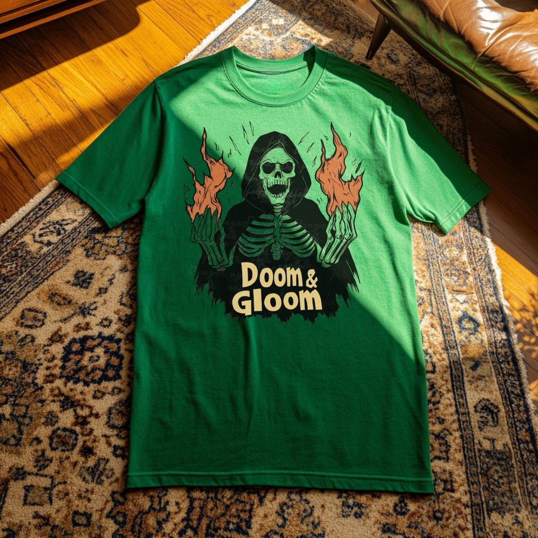 Retro Skeleton Doom & Gloom Shirt, Vintage Style Halloween Tee, Rock ...