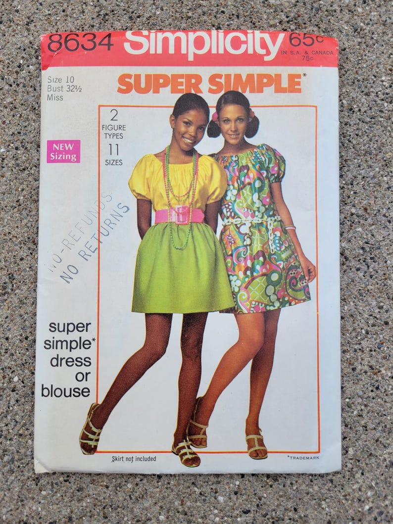 1969 Simplicity Pattern 8634 Super Simple* Dress or Blouse - Etsy