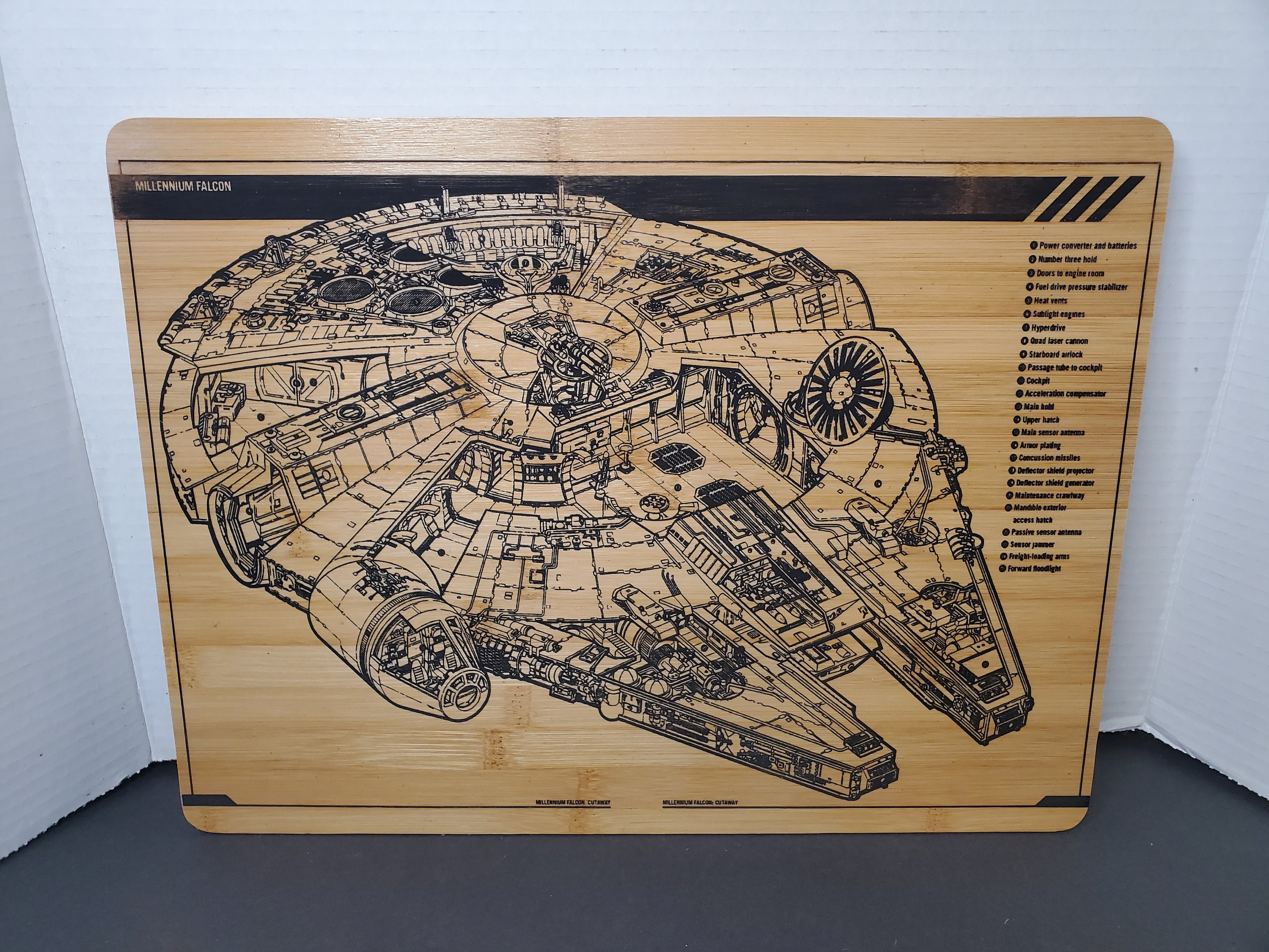 16x12in Millennium Falcon Schematic Wall Decoration Bamboo Engraved ...