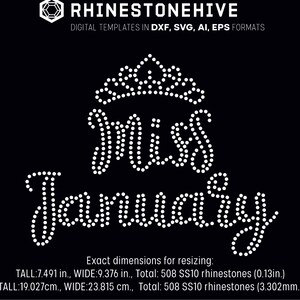 Miss January Birthday Party Rhinestone Templates Digital Download, Svg ...