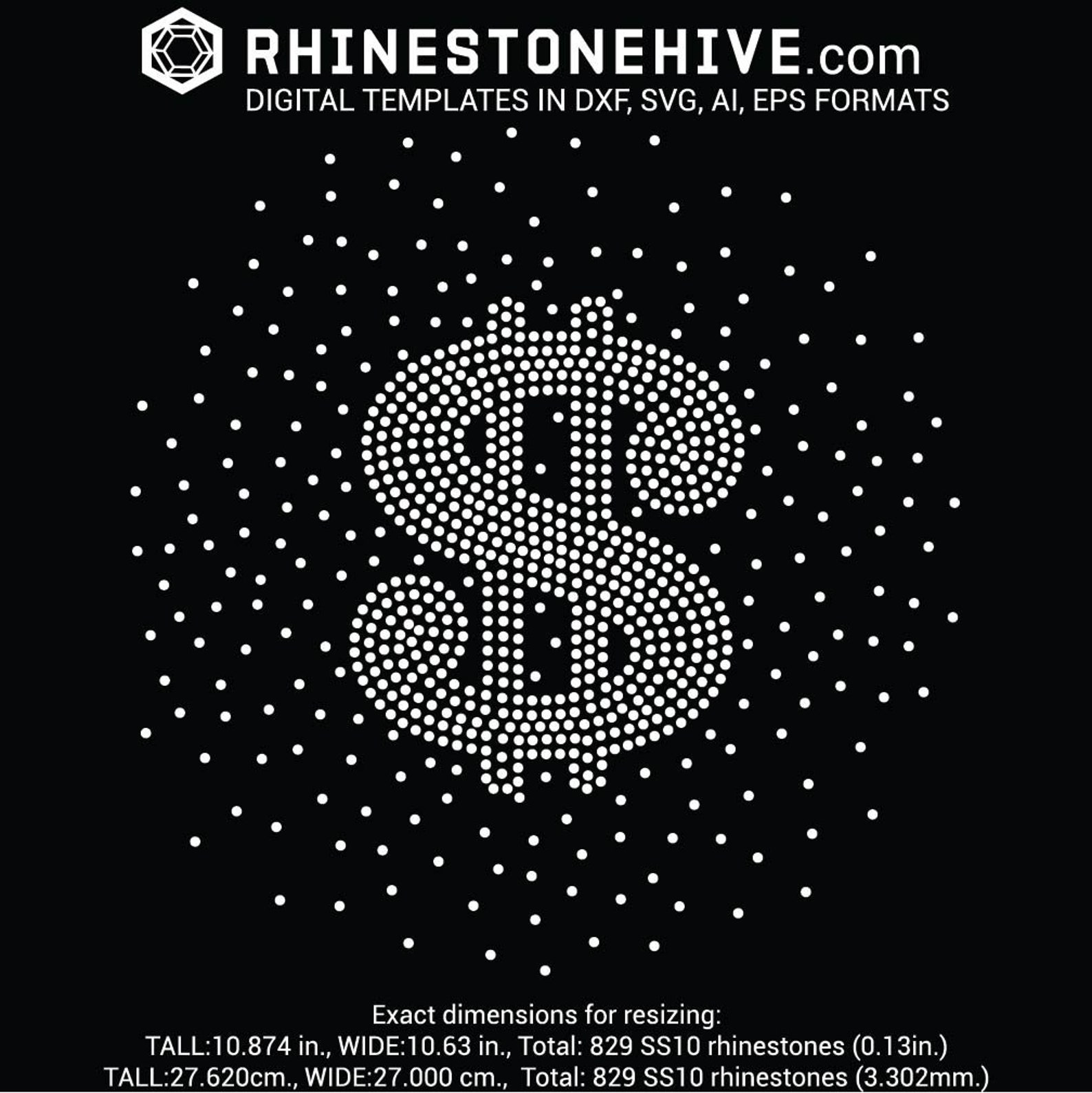 Dollar sign scattered rhinestone template digital download | Etsy