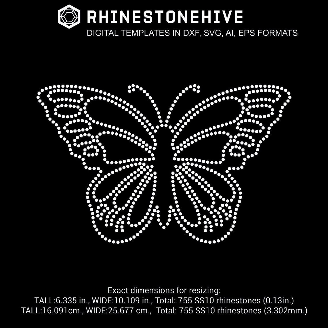 4 Large Butterflies rhinestone template digital download svg | Etsy