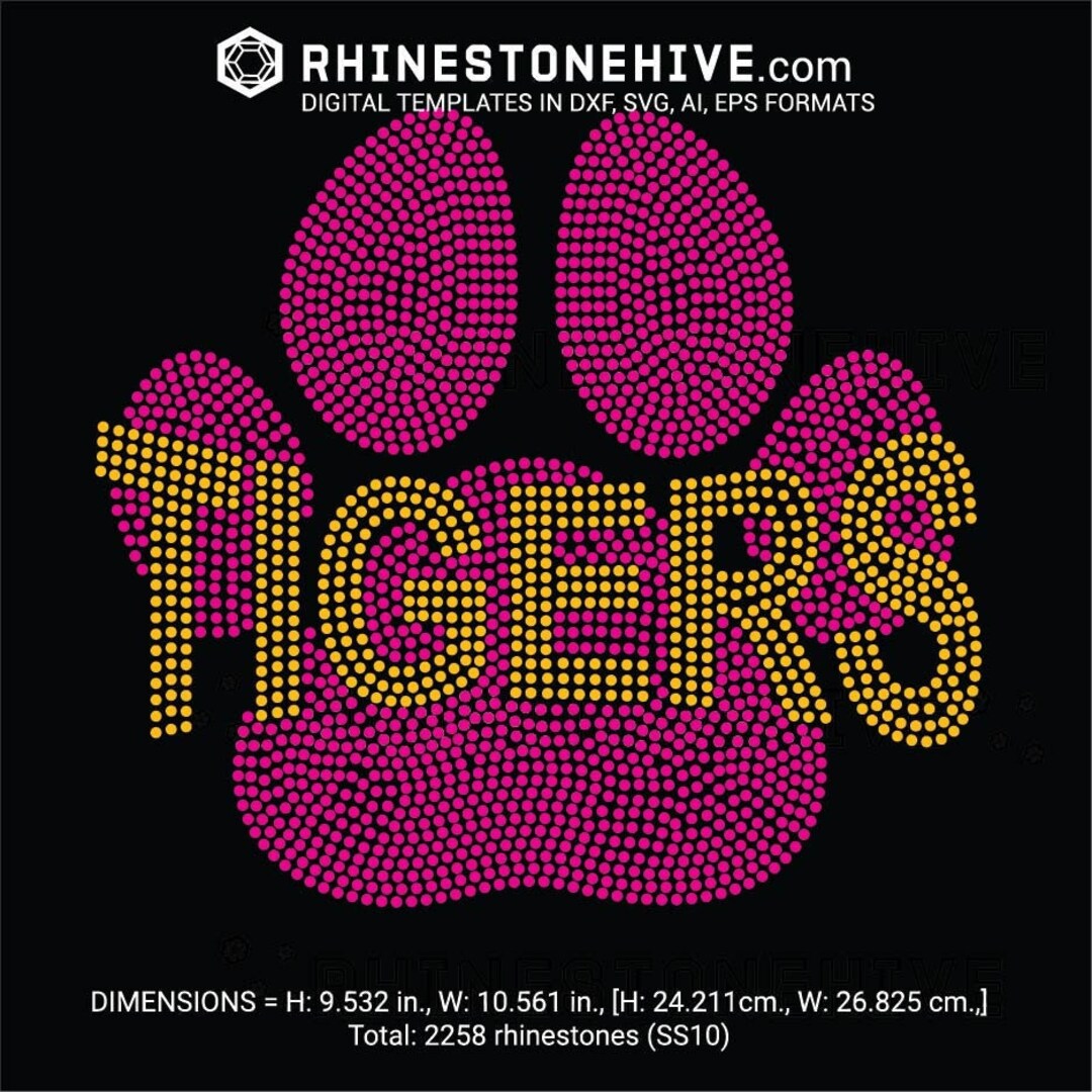 TIGERS Paw Print Rhinestone SVG | School Mascot Team Spirit Design ...