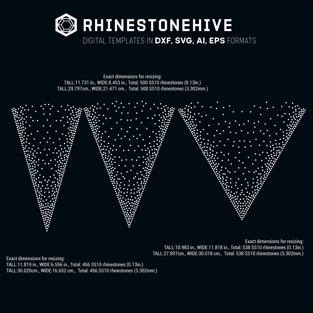3 Designs! V Shape Pattern Scattered, Gradient Rhinestone Template ...