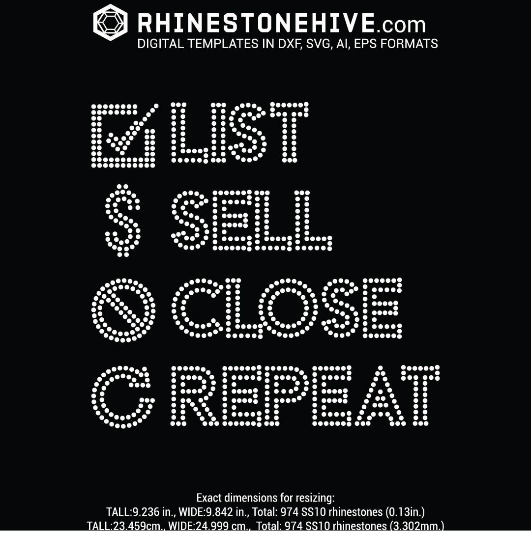 List Sell Close Repeat Rhinestone Template Digital Download, Svg, Eps ...