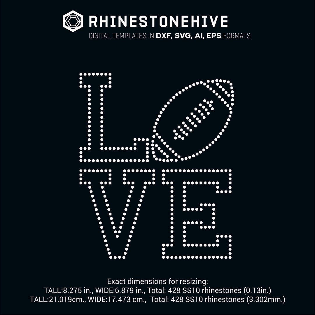 LOVE Football, Sport Rhinestone Template Digital Download, Svg, Eps ...