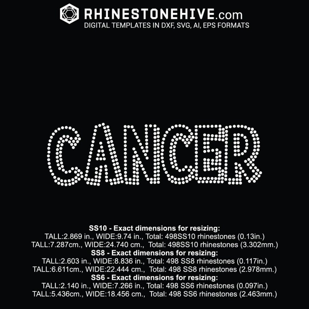 Cancer Zodiac Sign Name 3 Sizes SS10 SS8 SS6 Rhinestone Template ...