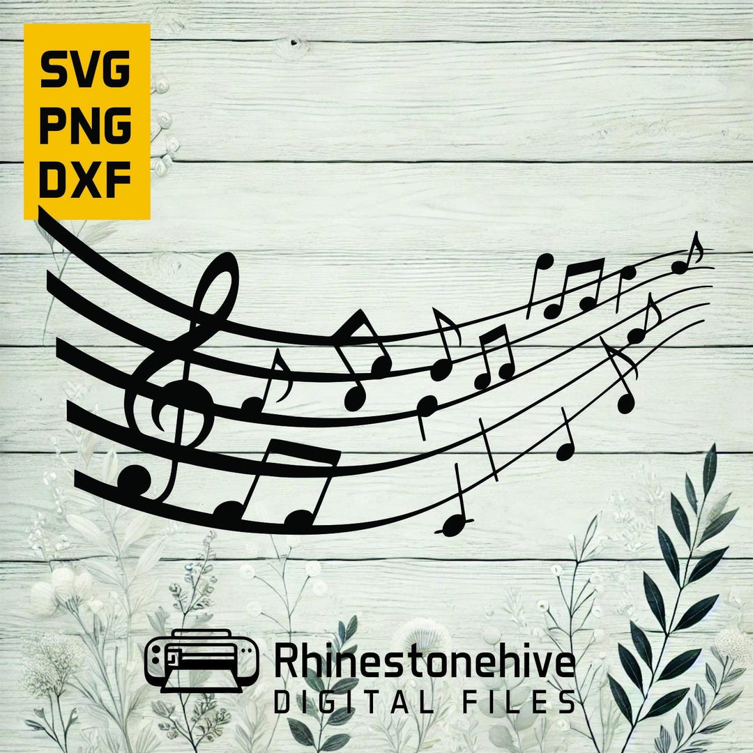Music Notes SVG | Curved Staff Clipart PNG DXF | Treble Clef Digital ...