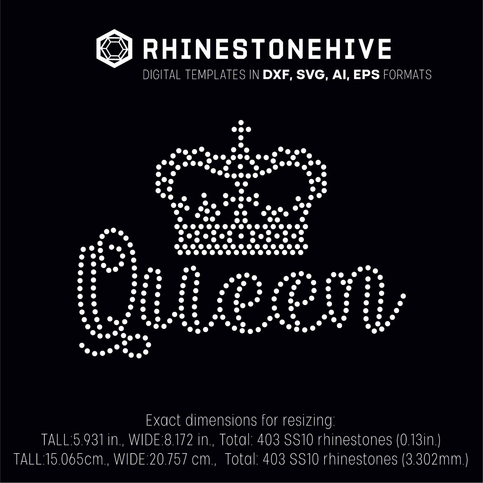Queen rhinestone templates digital download svg eps png | Etsy