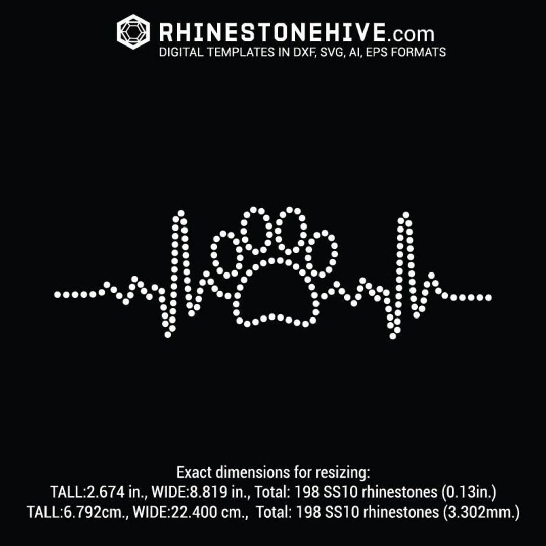 Paw Heartbeat EKG Rhinestone Template Digital Download, Svg, Eps, Png ...